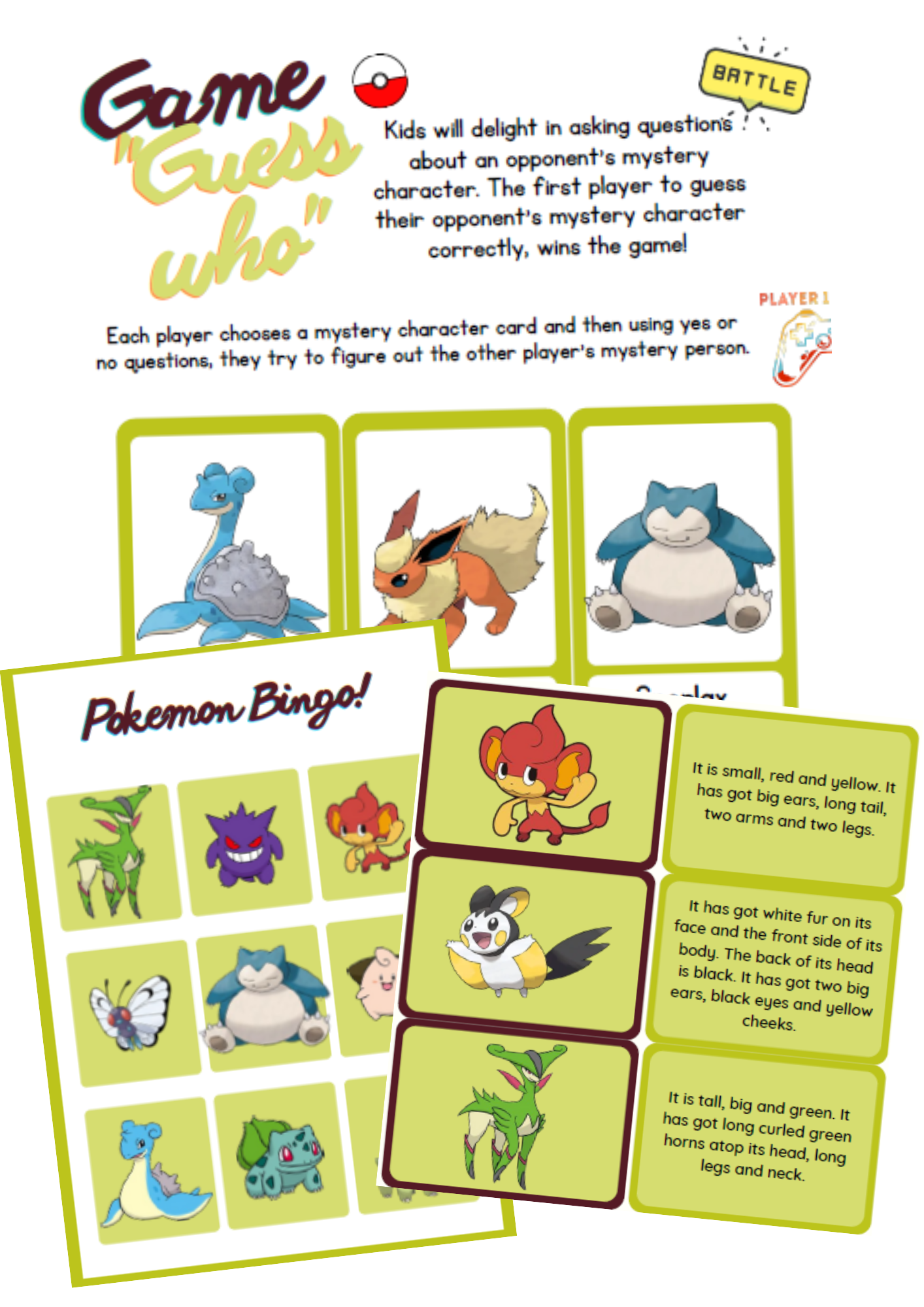 Describing pokemon! (Game "Guess Who" + Bingo! + Worksheet ...