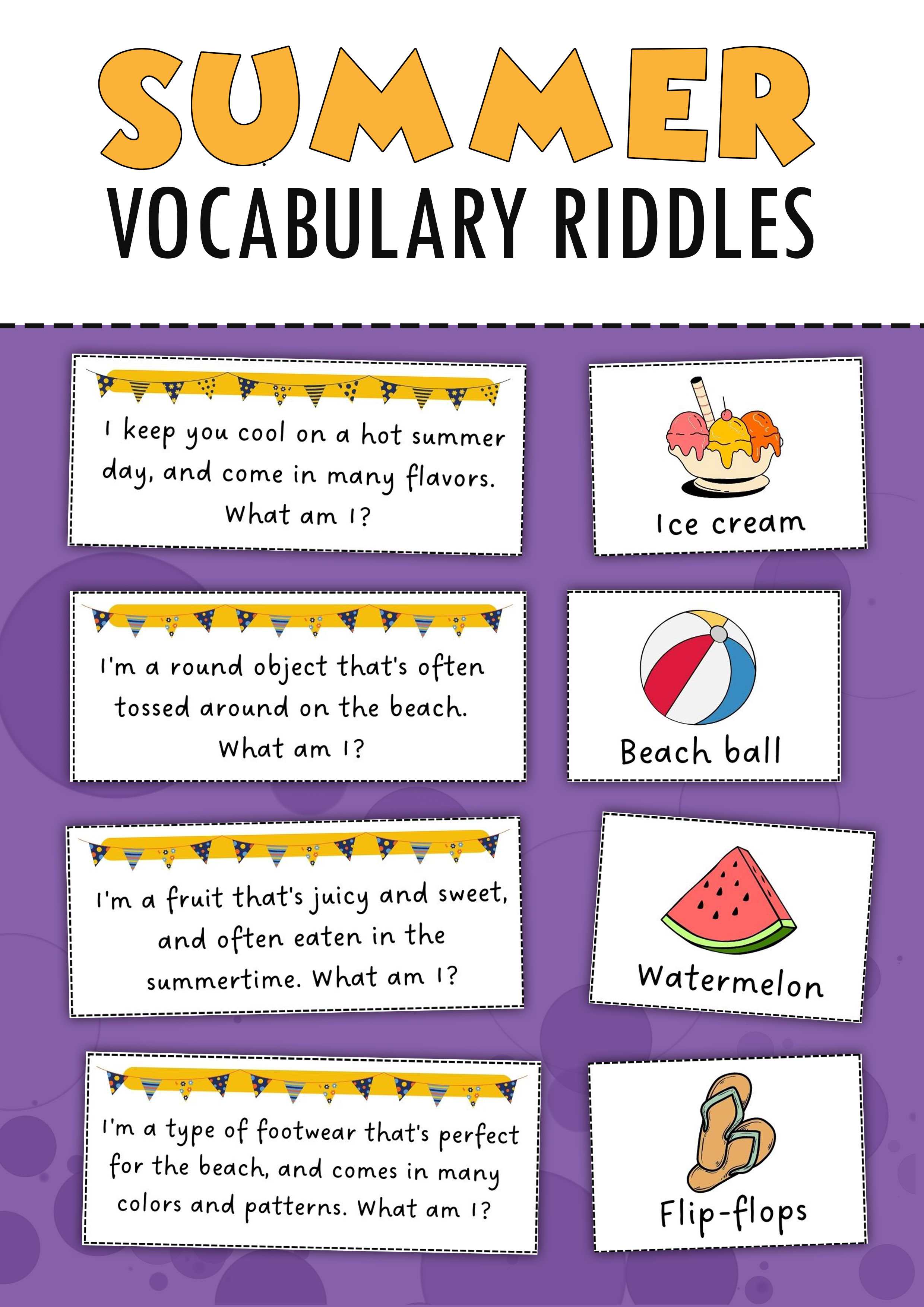 Summer vocabulary riddles. - PrepYourLesson