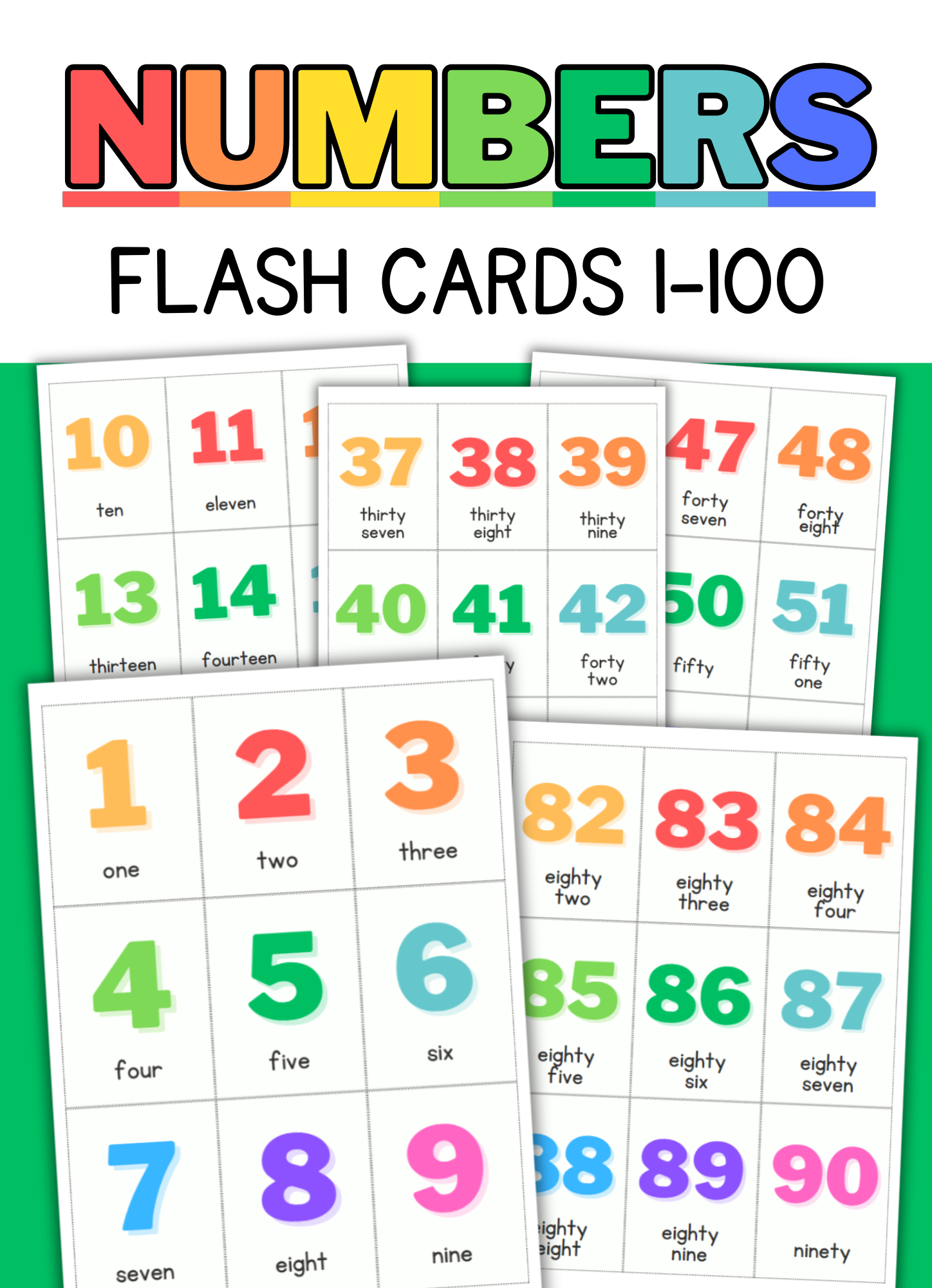 Numbers Flash Cards 1-100. - PrepYourLesson