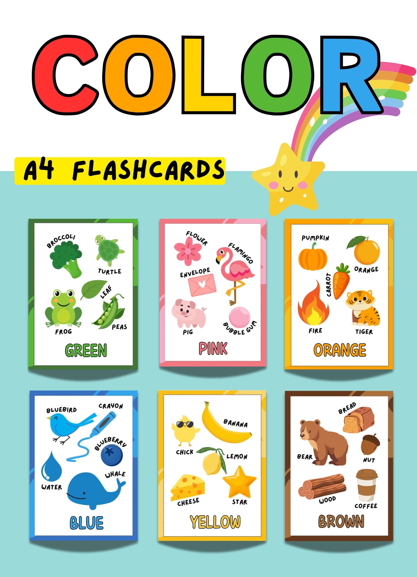 Color Flashcards, Preschool Flashcards, Printable Color Cards. A4 size ...